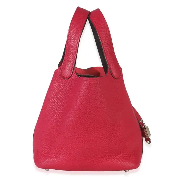 Hermès Framboise Rouge Sellier Clemence Eclat Picotin 18 Phw