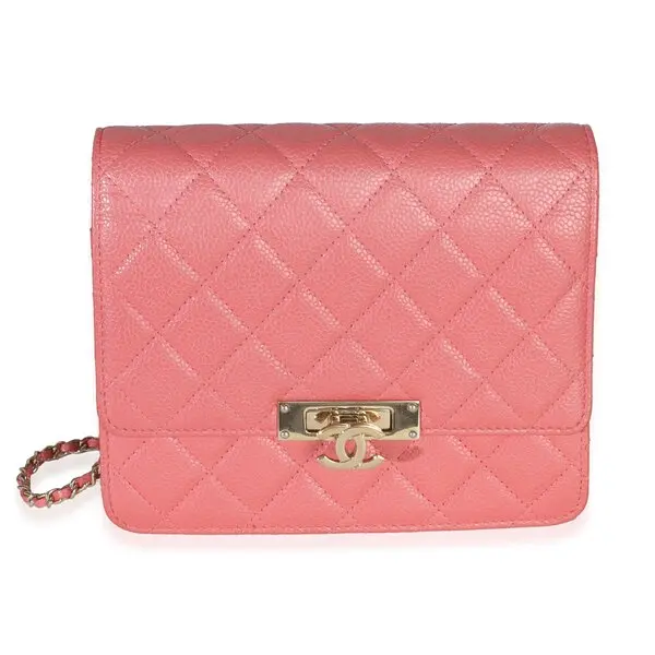 Chanel Iridescent Quilted Wallet On Chain - Pink