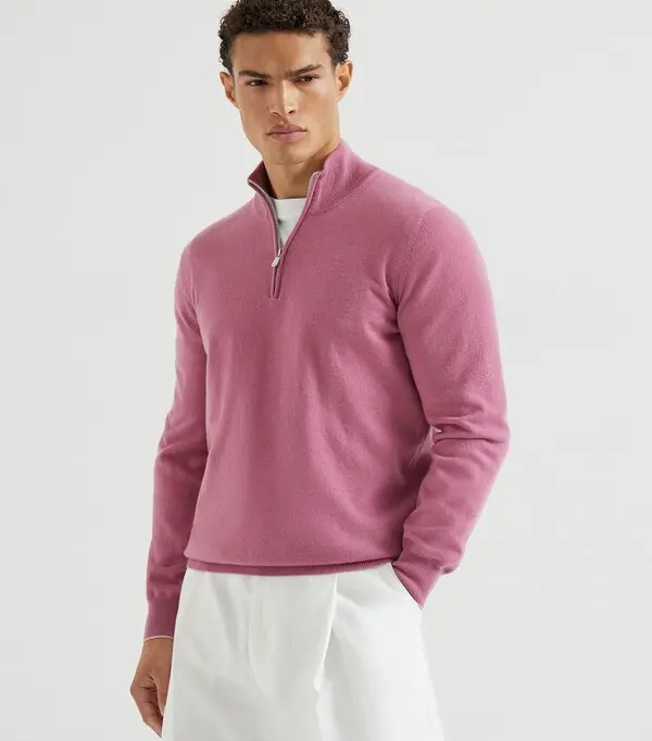 Brunello Cucinelli Cashmere Quarter-zip Sweater - Pink