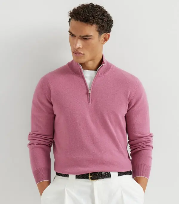 Brunello Cucinelli Cashmere Quarter-zip Sweater - Pink