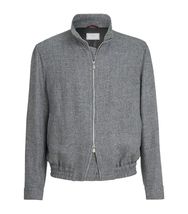 Brunello Cucinelli Silk-linen-wool Bomber Jacket - Grey