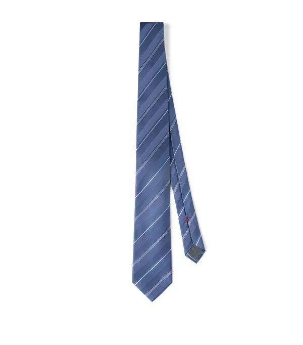 Brunello Cucinelli Silk Striped Neck Tie - Blue