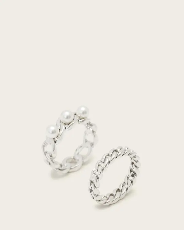ALLSAINTS Rue Chain Ring With Pearls - Silver