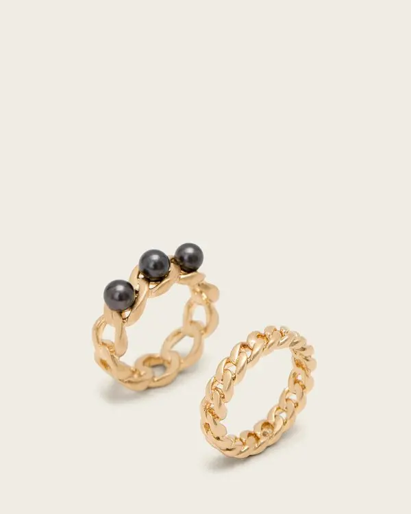 ALLSAINTS Rue Chain Ring - Warm Brass/grey