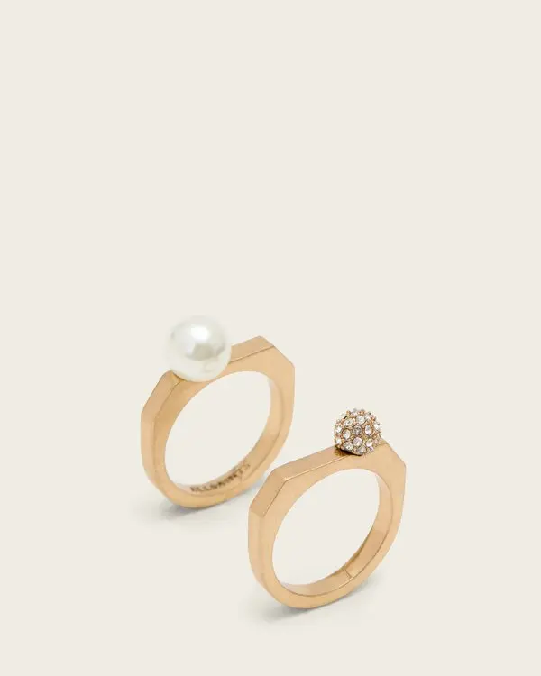 ALLSAINTS Ellie Hex Ring Set - Warm Brass