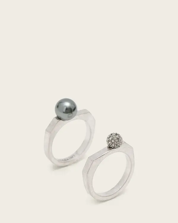 ALLSAINTS Ellie Hex Ring Set - Warm Silver