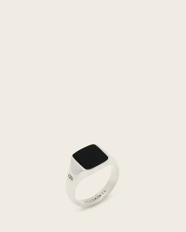 ALLSAINTS Spike Onyx Stone Ring - Warm Silver/black