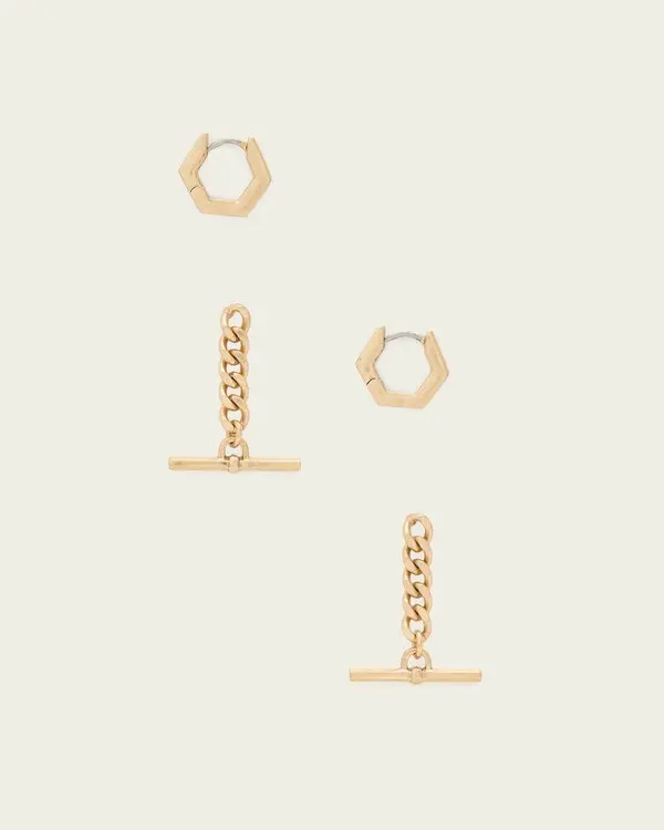 ALLSAINTS Fern Multi Chain Earring Set - Warm Brass