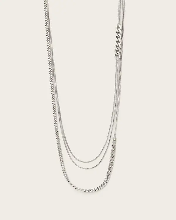 ALLSAINTS Fern Mix Layered Chain Necklace - Warm Silver