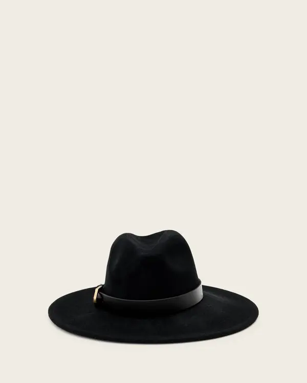ALLSAINTS Fae Wool Fedora - Black/warm Brass