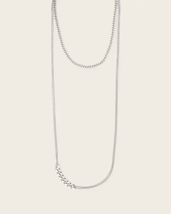 ALLSAINTS Fern Multi Chain Necklace - Warm Silver