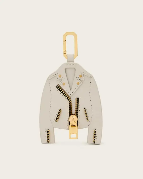 ALLSAINTS Balfern Leather Keyring - Ivory White/gold