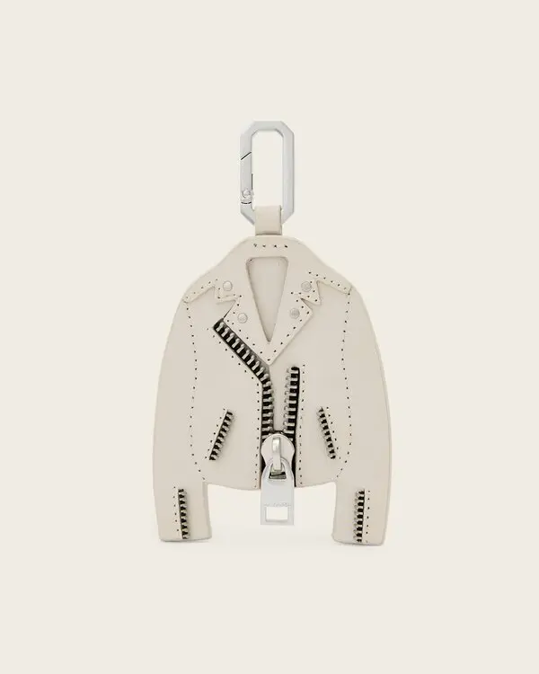 ALLSAINTS Balfern Leather Keyring - Ivory White/silver