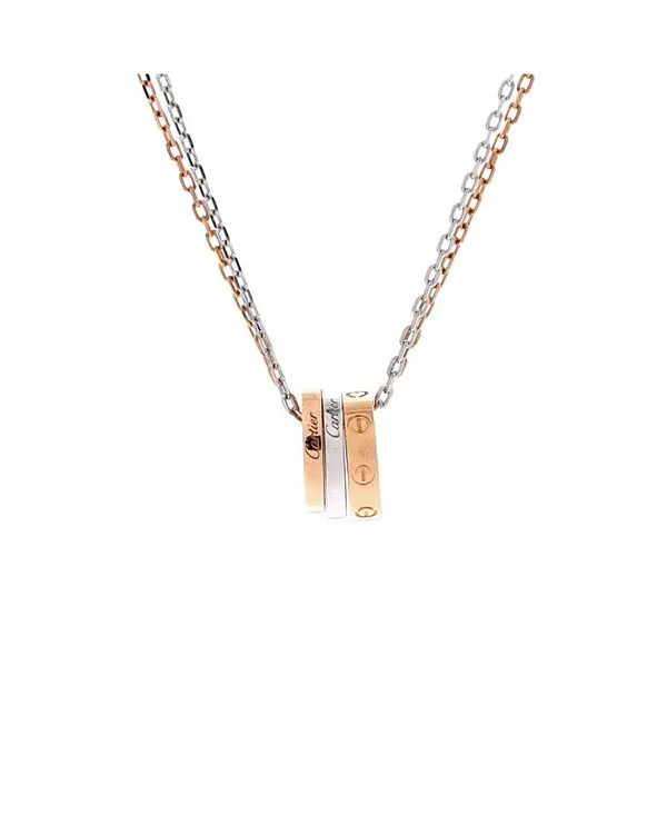 CARTIER Love 3 Ring Pendant Necklace 18k Gold With Diamonds - Gold And White