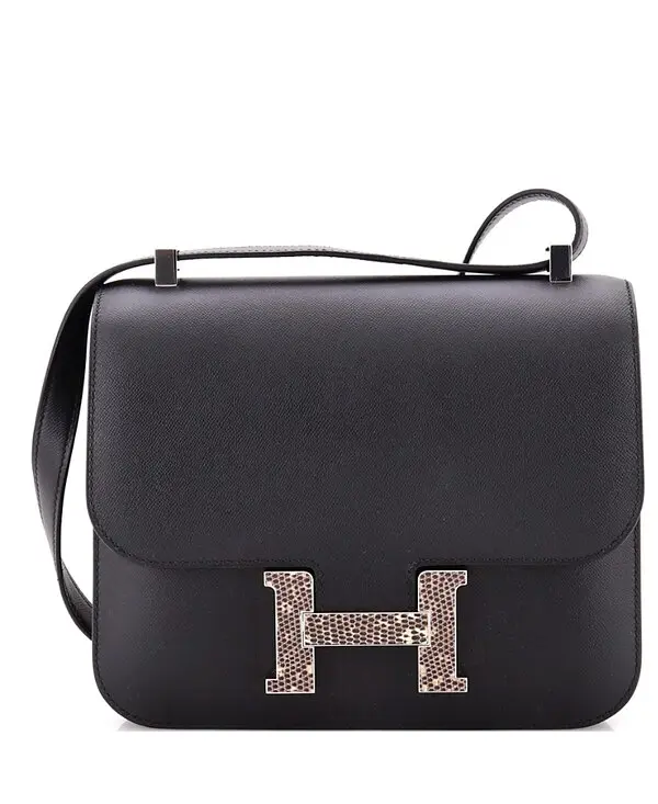 HERMES 24 Constance Marquette Bag Madame With Lizard - Black/ Brown