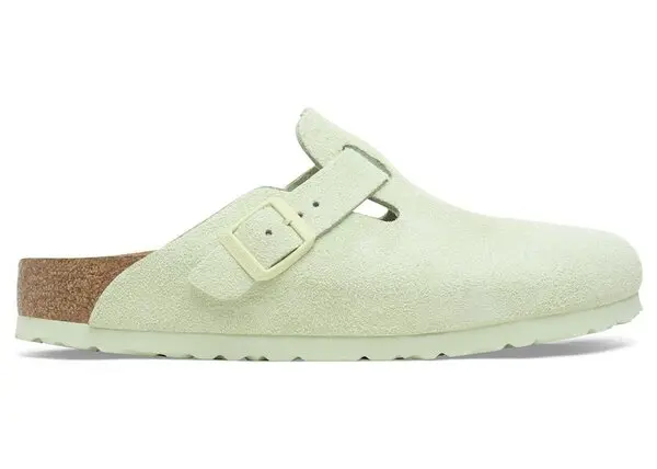 BIRKENSTOCK Boston Soft Footbed Suede Clogs - Faded Lime