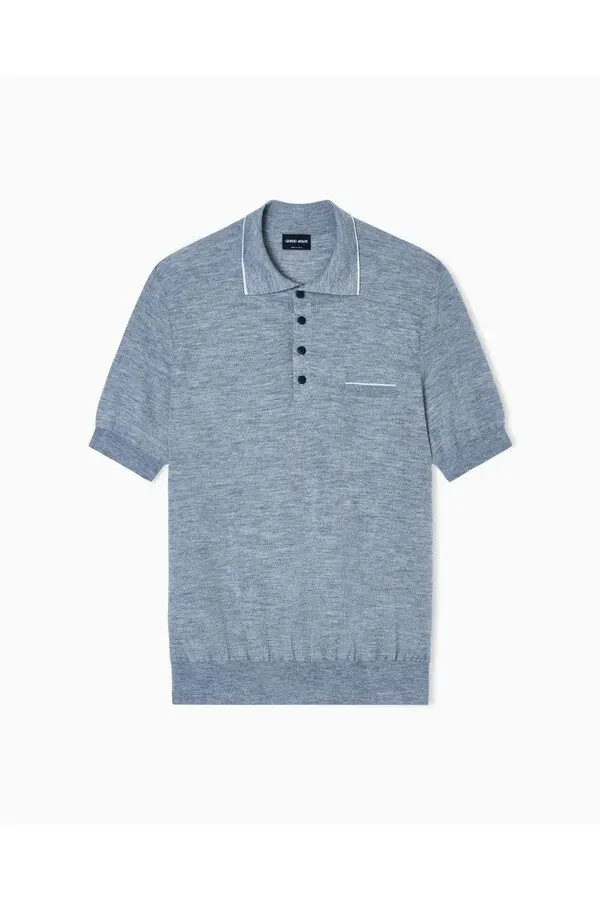 Giorgio Armani Polo Shirt In Cashmere And Silk - Blue