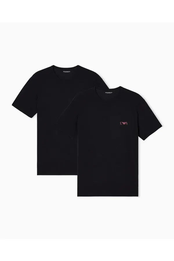 Emporio Armani Two-pack Of Loungewear Fitted T-shirts With A Bold Monogram Logo - Black