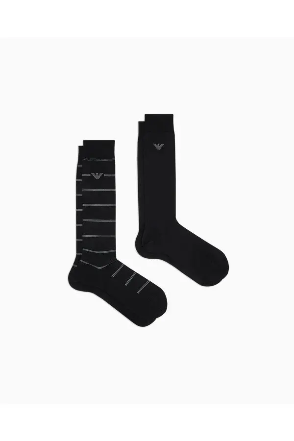 Emporio Armani Two-pack Of Patterned Socks - Black