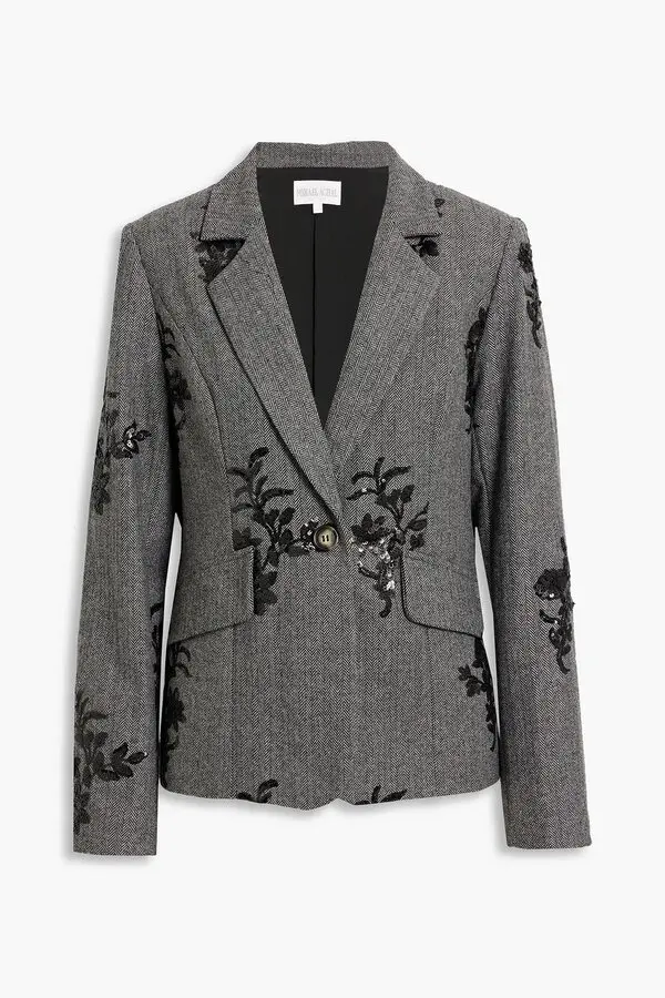 MIKAEL AGHAL Sequin-embellished Herringbone Tweed Suit