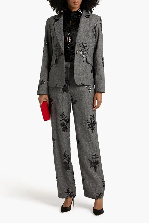 MIKAEL AGHAL Sequin-embellished Herringbone Tweed Suit