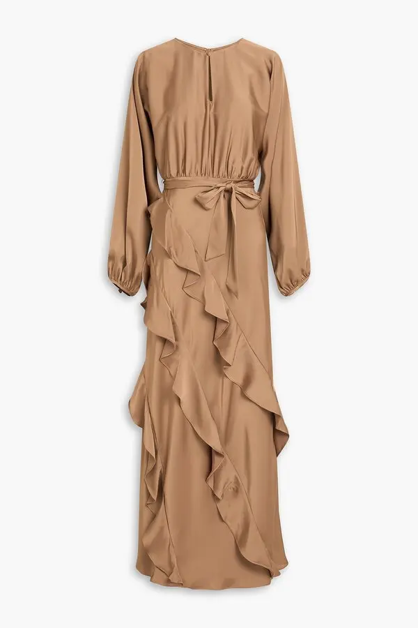 MIKAEL AGHAL Satin Maxi Dress With Ruffles