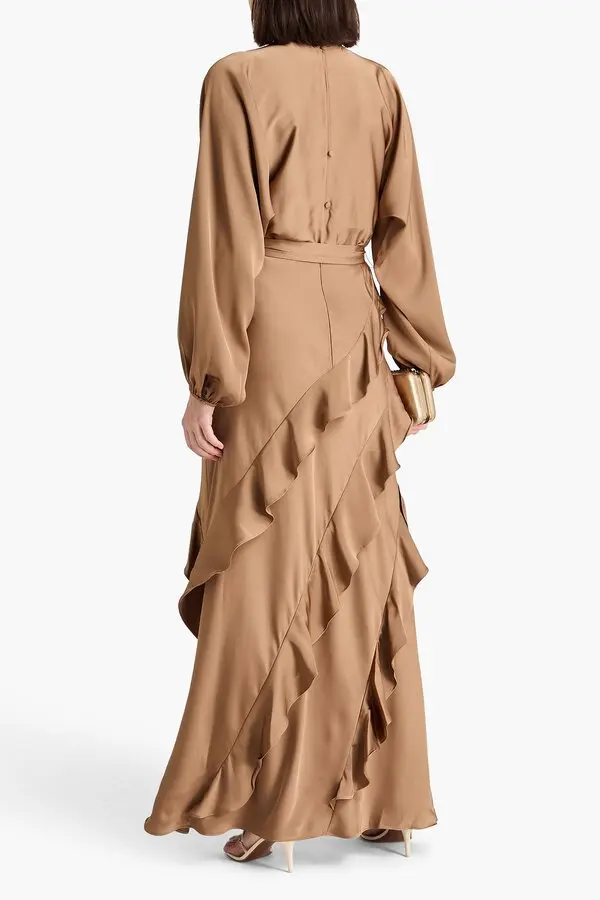 MIKAEL AGHAL Satin Maxi Dress With Ruffles