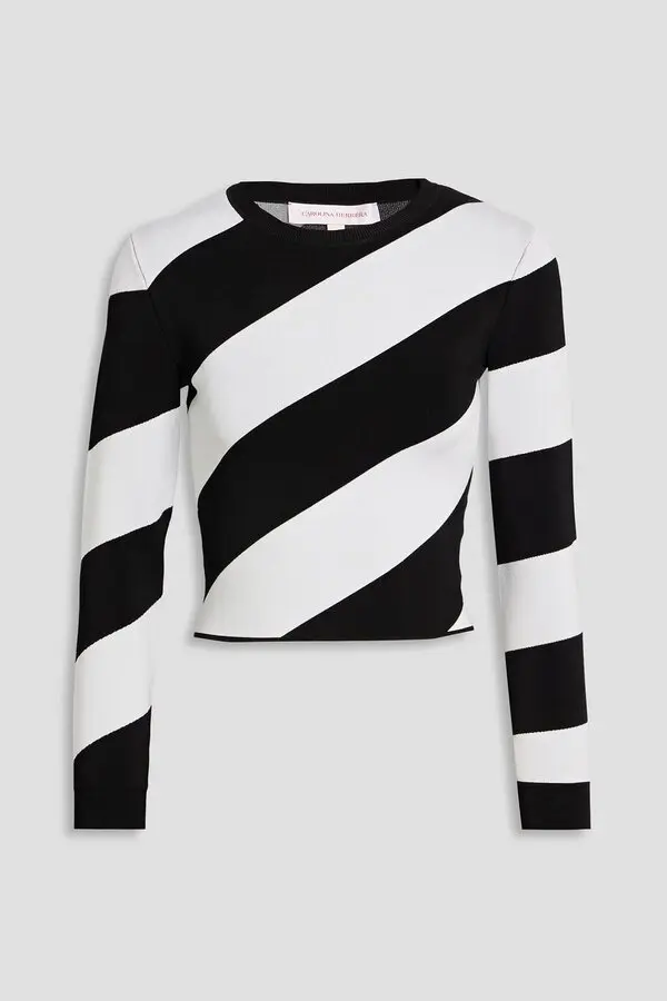 Carolina Herrera Striped Stretch-knit Top - White