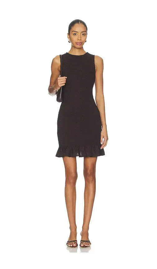 Onia Air Linen Smocked Boatneck Dress - Espresso