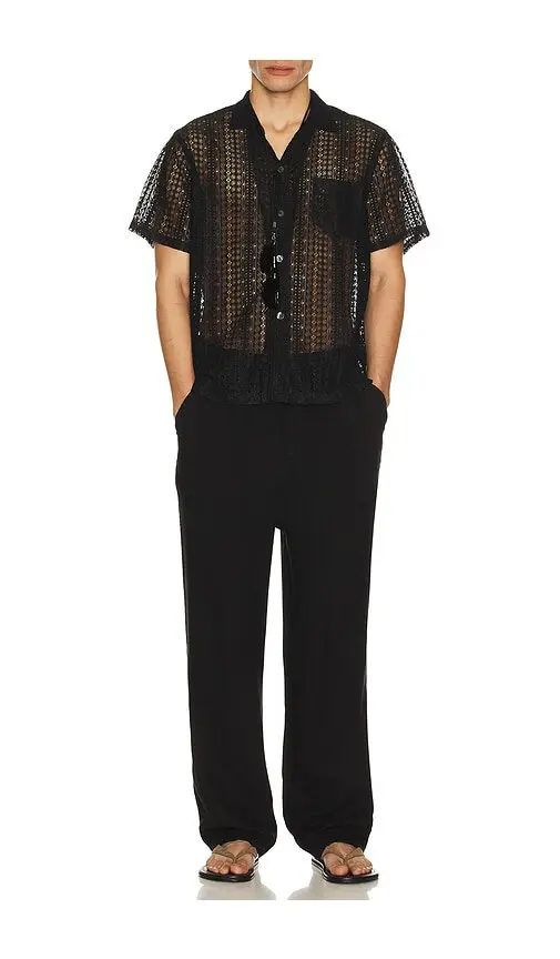 BATHER Gonzo Lace Camp Shirt In Black