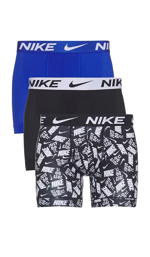 Nike Essential Micro Boxer Brief 3 Pack In Black Blue - Black Just Do It Print  Game Royal  & Bl