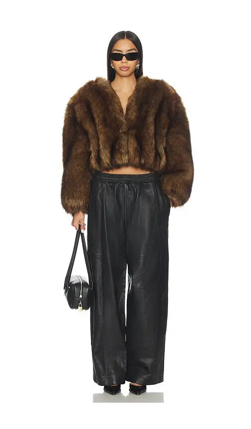 Alexander Wang Faux Fur Cropped Jacket - Chestnut