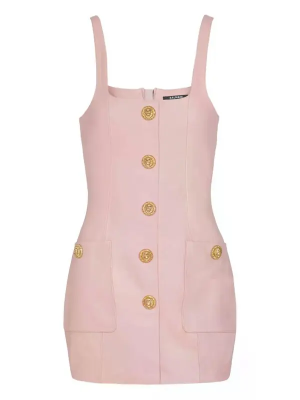 Balmain Button-embellished Leather Mini Dress