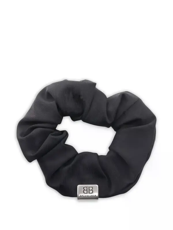 Balenciaga Bb Logo Ribbed Scrunchie - Black