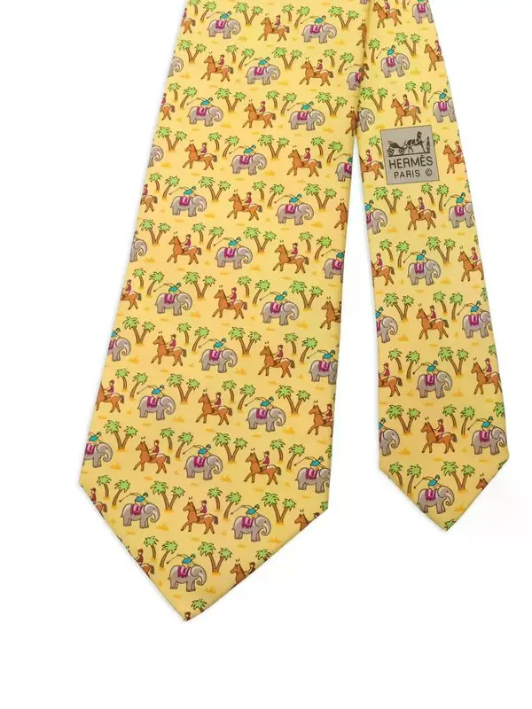 Hermès Horse And Elephant-print Tie - Yellow