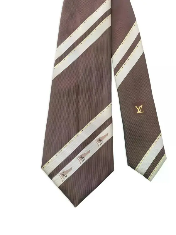 LOUIS VUITTON 2010s Cup Silk Striped Neck Tie - Brown