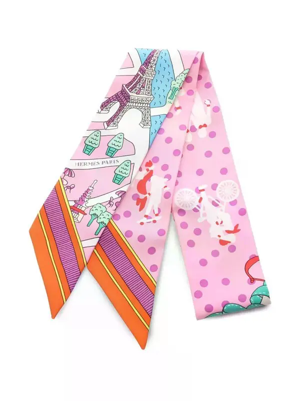 Hermès 2000s Les Nouveaux Printed Ribbon Scarf - Pink