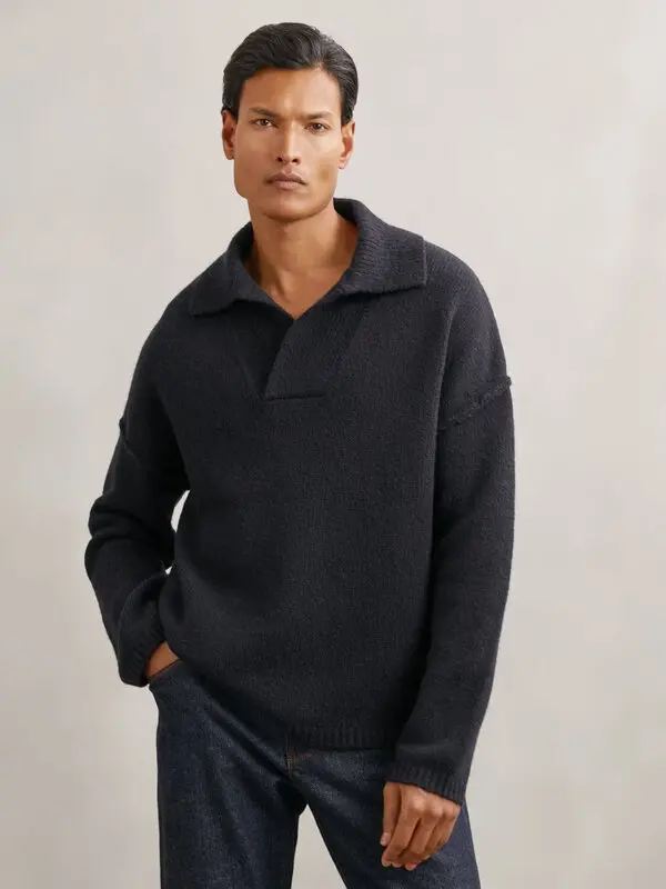 REISS Wool-blend Open-collar Jumper
