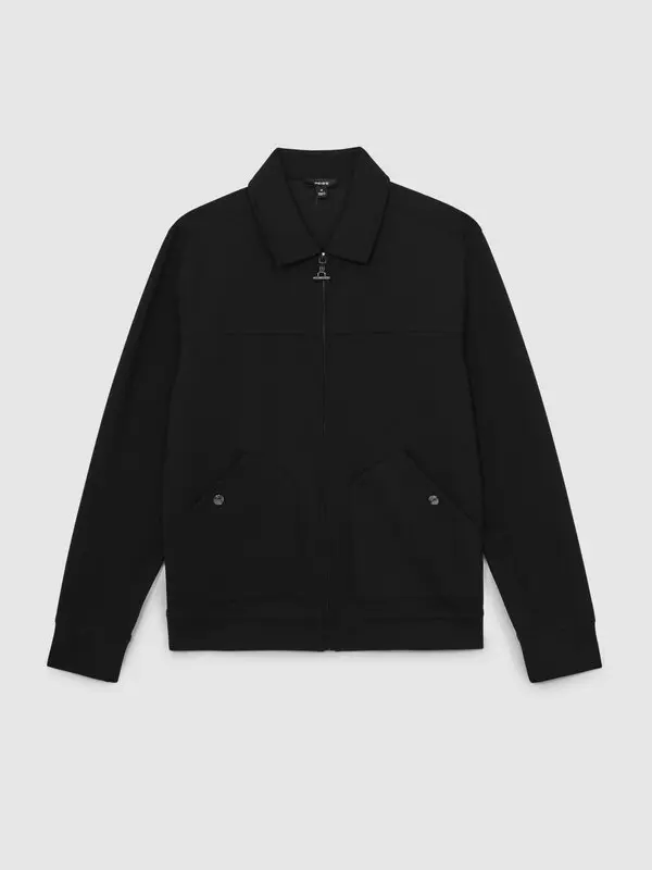 REISS Newland Premium Interlock Zip-through Overshirt - Black