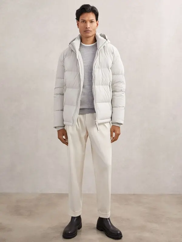 REISS Reggie Quilted Zip-through Puffer Jacket - Light Stone
