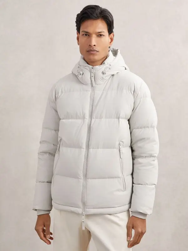 REISS Reggie Quilted Zip-through Puffer Jacket - Light Stone