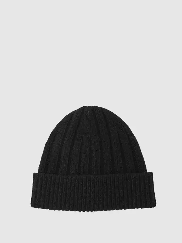 REISS Edgeley Rib-knit Beanie - Black