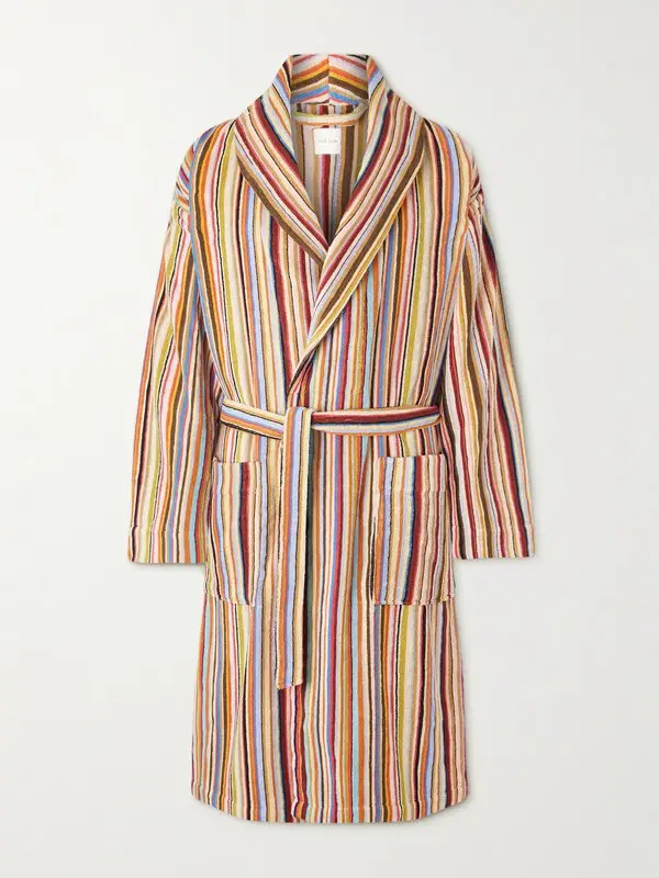 Paul Smith Belted Striped Cotton-terry Robe - Multi