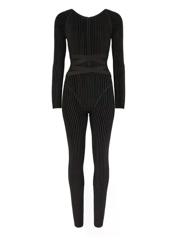 Manière De Voir Ribbed Knit Belted Jumpsuit - Grey