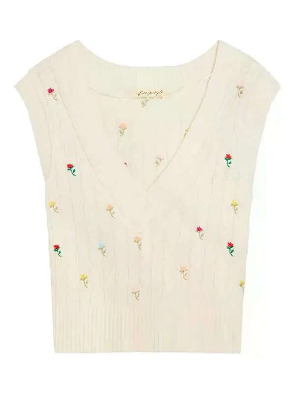 Free People Plumeria Cable-knit Embroidered Vest - Neutrals