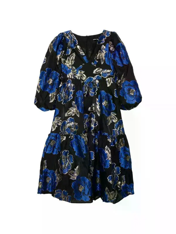 SISTER JANE Floral Jacquard Midi Dress - Blue