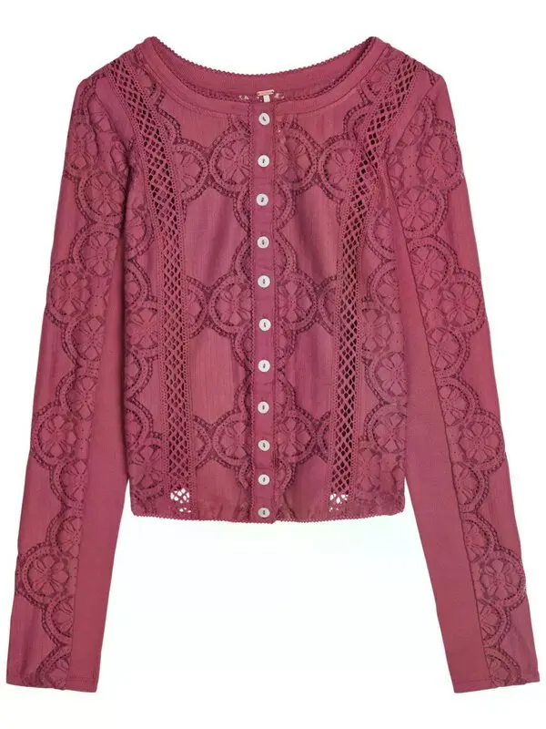 Free People Floral-lace Button-up Cardigan