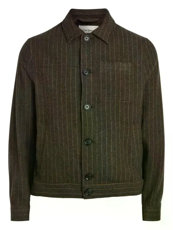 Oliver Peoples Buffalo Pinstripe Button Shirt Jacket - Brown