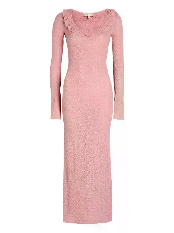 LoveShackFancy Tawnie Ruffled Knit Maxi Dress - Pink