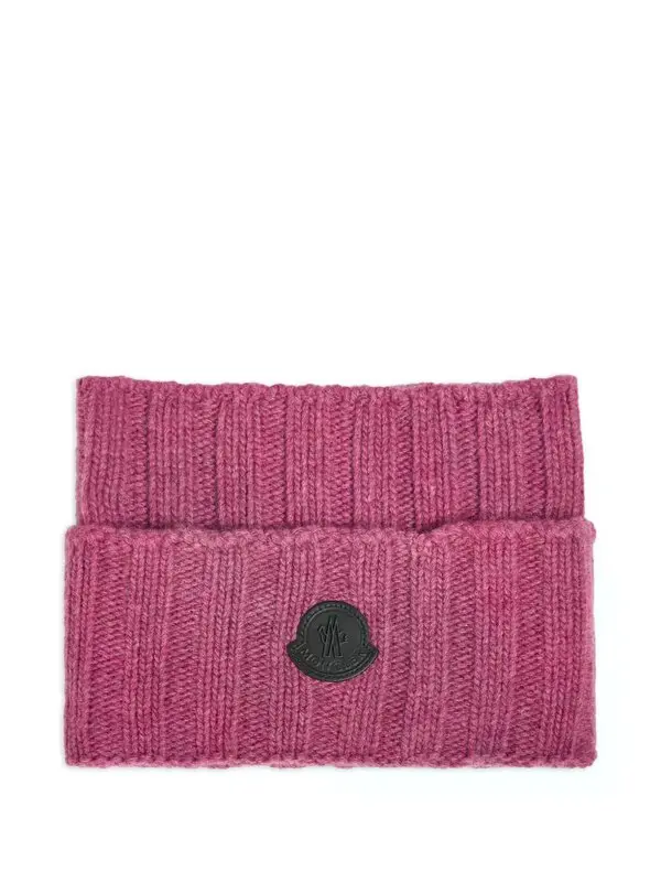 Moncler Ribbed Logo Patch Beanie Hat - Pink